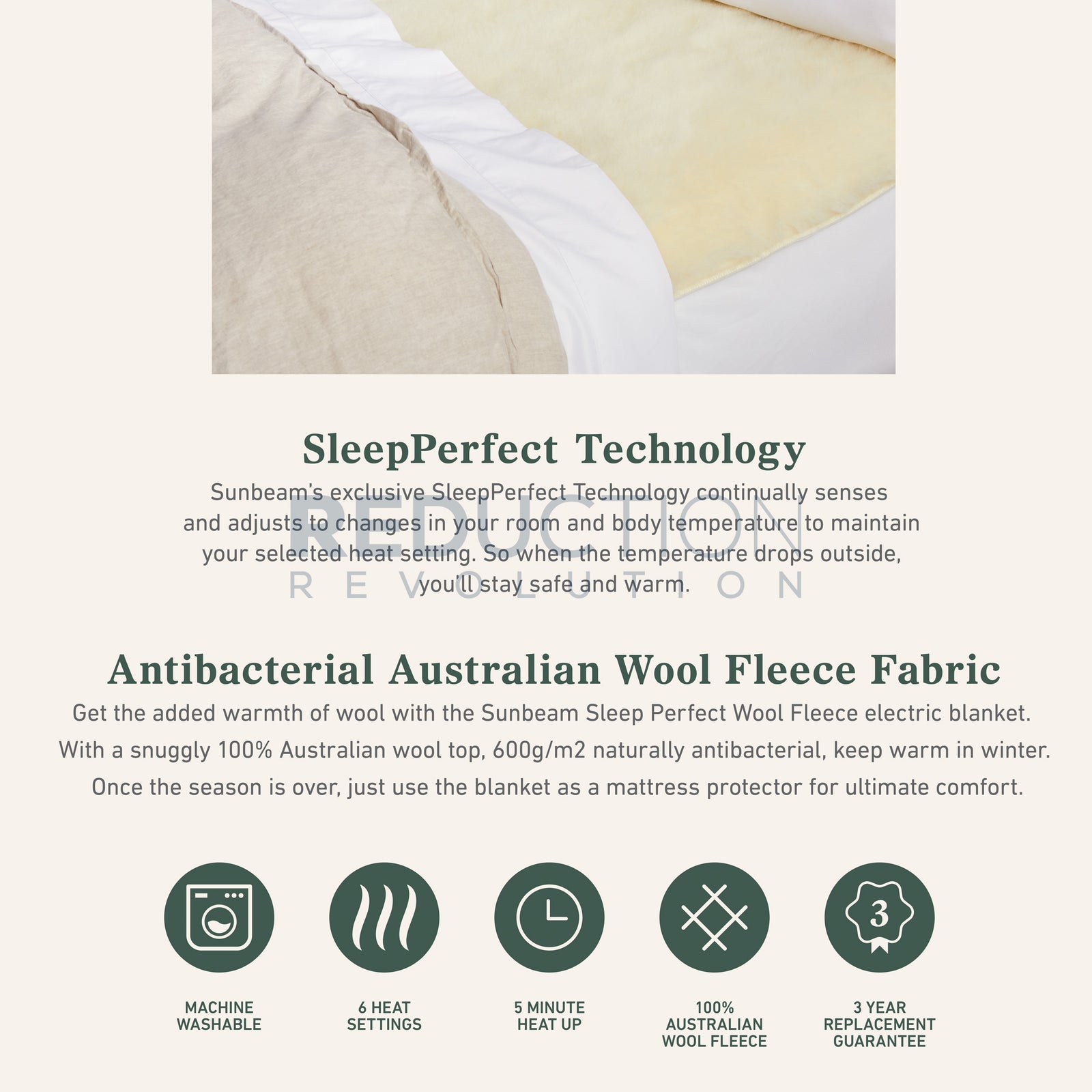 Sunbeam Queen Bed 100% Wool Electric Blanket BLW6651