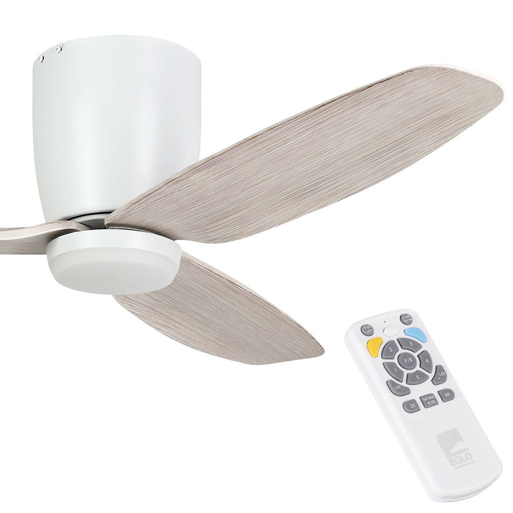 EGLO Seacliff White & Oak Ceiling Fan With LED Light