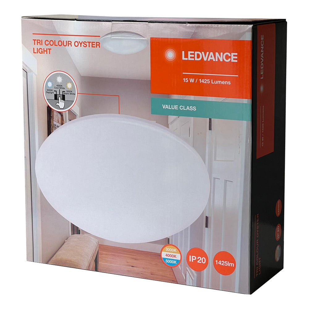 LED Oyster Light in 4 Sizes With Tri Colour Switch